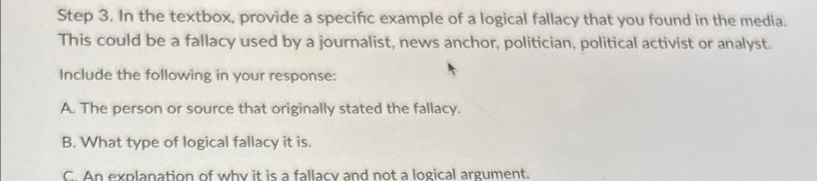 Solved Step 3. ﻿In the textbox, provide a specific example | Chegg.com