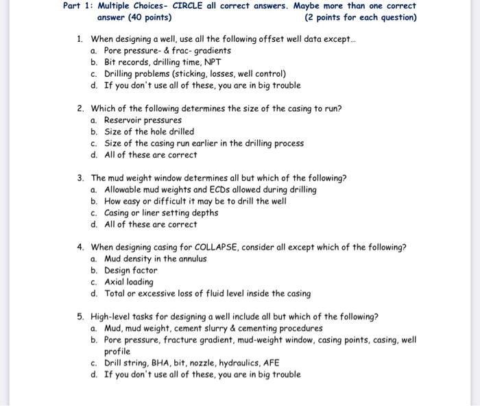 Solved Part 1: Multiple Choices- CIRCLE all correct answers. | Chegg.com