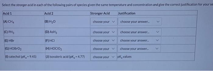 Solved Select the stronger acid in each of the following | Chegg.com