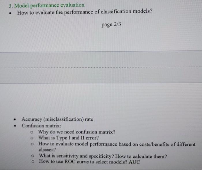 Solved 3 Model Performance Evaluation How To Evaluate The