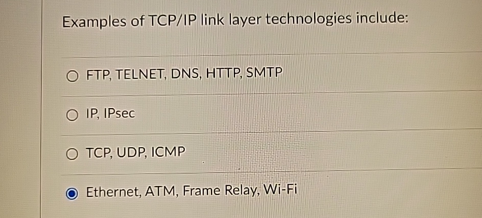 Solved Examples of TCP/IP link layer technologies | Chegg.com
