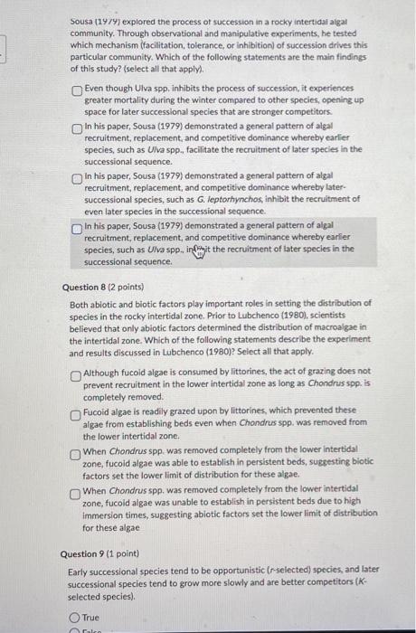 Solved Sousa (14/4) explored the process of succession in a | Chegg.com
