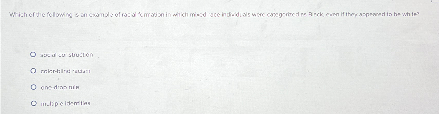 Solved Which of the following is an example of racial | Chegg.com