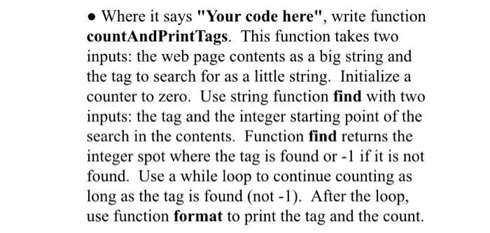 Solved • Where it says "Your code here", write function | Chegg.com