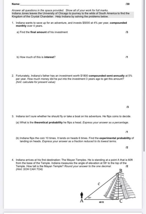 Solved Answer all questions in the space provided. Show all | Chegg.com