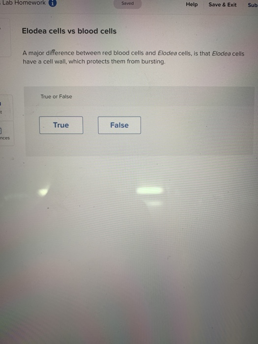Solved Lab Homework i Saved Help Save & Exit Sub Elodea | Chegg.com