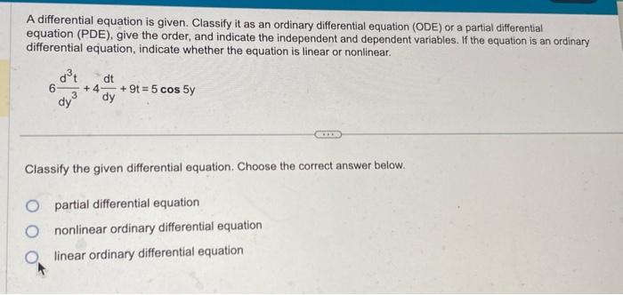 Solved A differential equation is given. Classify it as an | Chegg.com