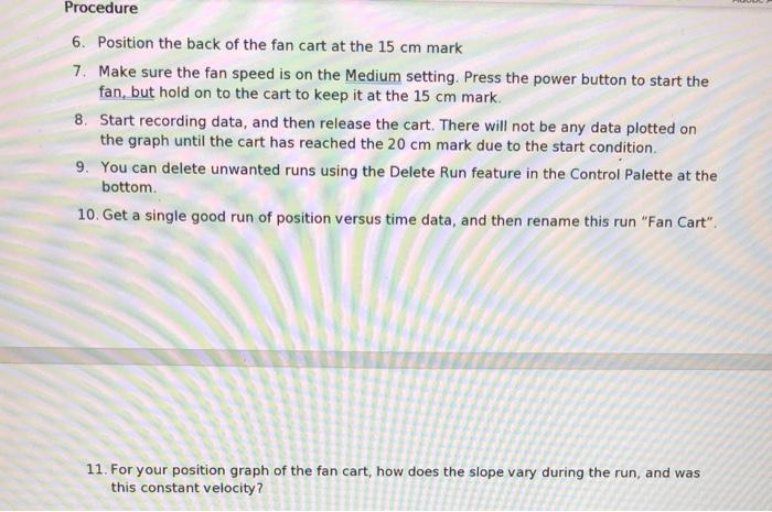 Solved Fan Cart Set-up 1. Place the fan cart on the track as | Chegg.com