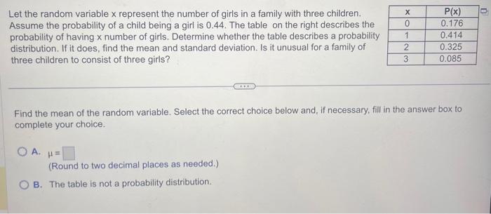 Solved Let the random variable x represent the number of | Chegg.com