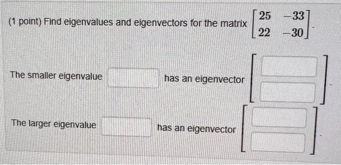 Solved (1 point) Find eigenvalues and eigenvectors for the | Chegg.com