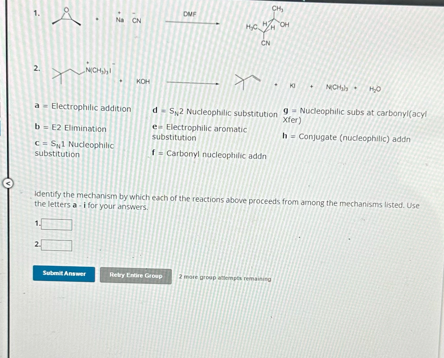 Solved +KOHq, +,kI+N(CH3)3H2Oa= ﻿Electrophilic additionb = | Chegg.com