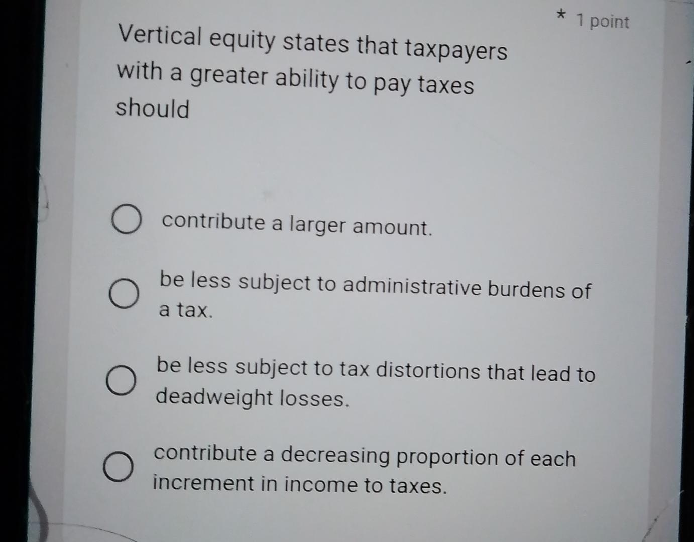 Solved Vertical equity states that taxpayers1 ﻿pointwith a | Chegg.com