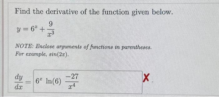 Solved Find the derivative of the function given below. | Chegg.com