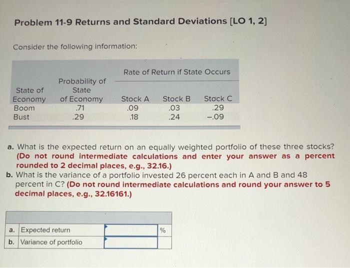 Solved Problem 11-9 Returns and Standard Deviations [LO 1, | Chegg.com Solved Problem 11-9 Returns and Standard Deviations [LO 1, | Chegg.com