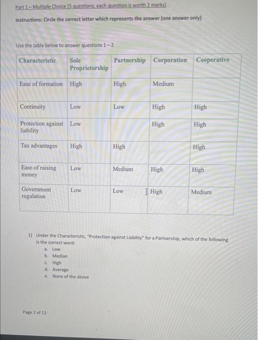 Solved Part 1-Multiple Choice (5 questions: each question is | Chegg.com