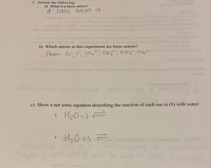 Solved 3. Answer the following: a) What is a basic anion? a | Chegg.com