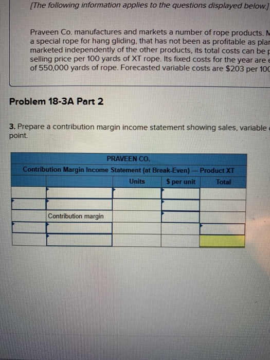 Solved Required information Problem 18-3A CVP analysis and | Chegg.com