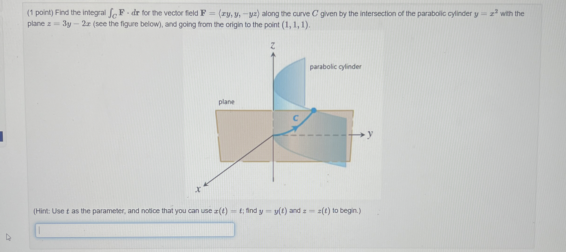 Solved by an EXPERT (1 ﻿point) ﻿Find the integral ∫C﻿F*dr ﻿for the vector | Chegg.com