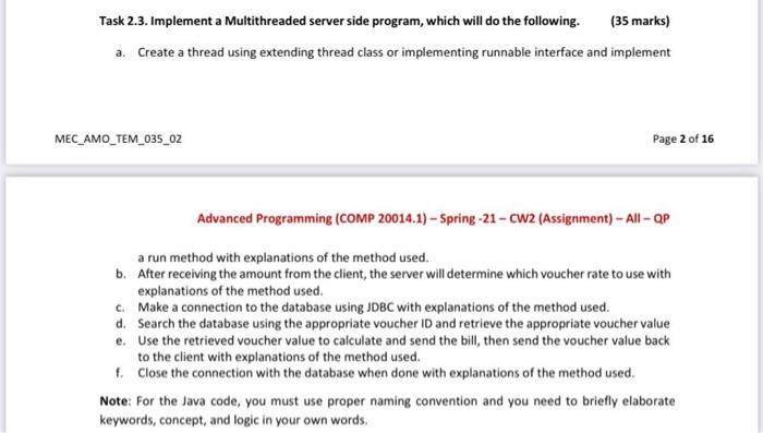 Solved Task 2.3. Implement a Multithreaded server side | Chegg.com