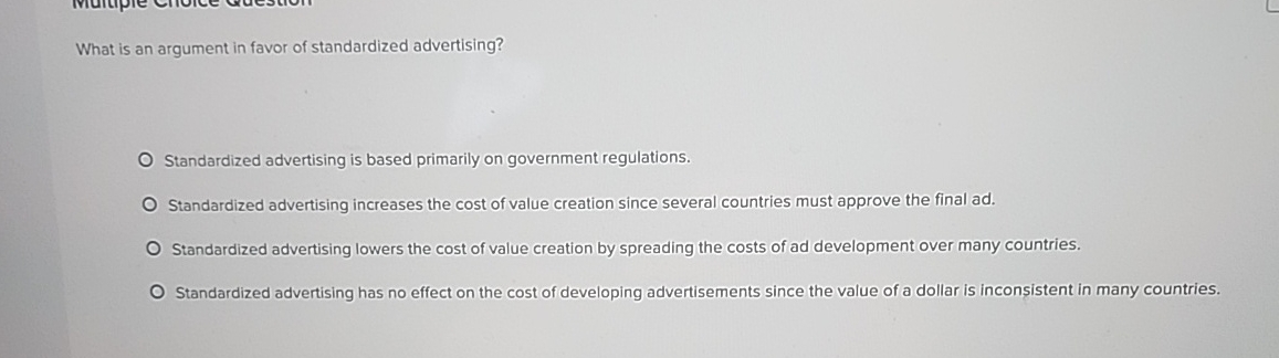 Solved What is an argument in favor of standardized | Chegg.com