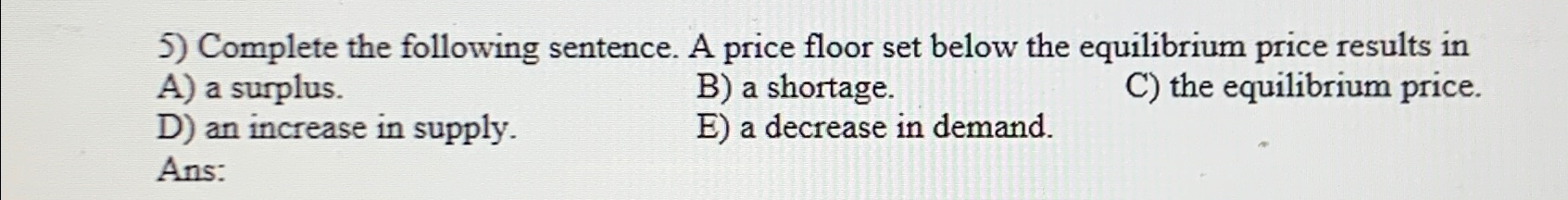 Solved Complete the following sentence. A price floor set | Chegg.com