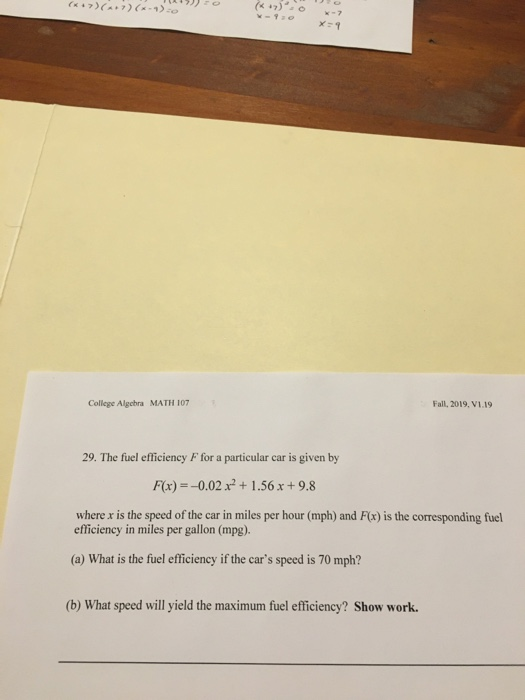 Solved (* ) (* ) College Algebra MATH 107 Fall, 2019, V1.19 | Chegg.com