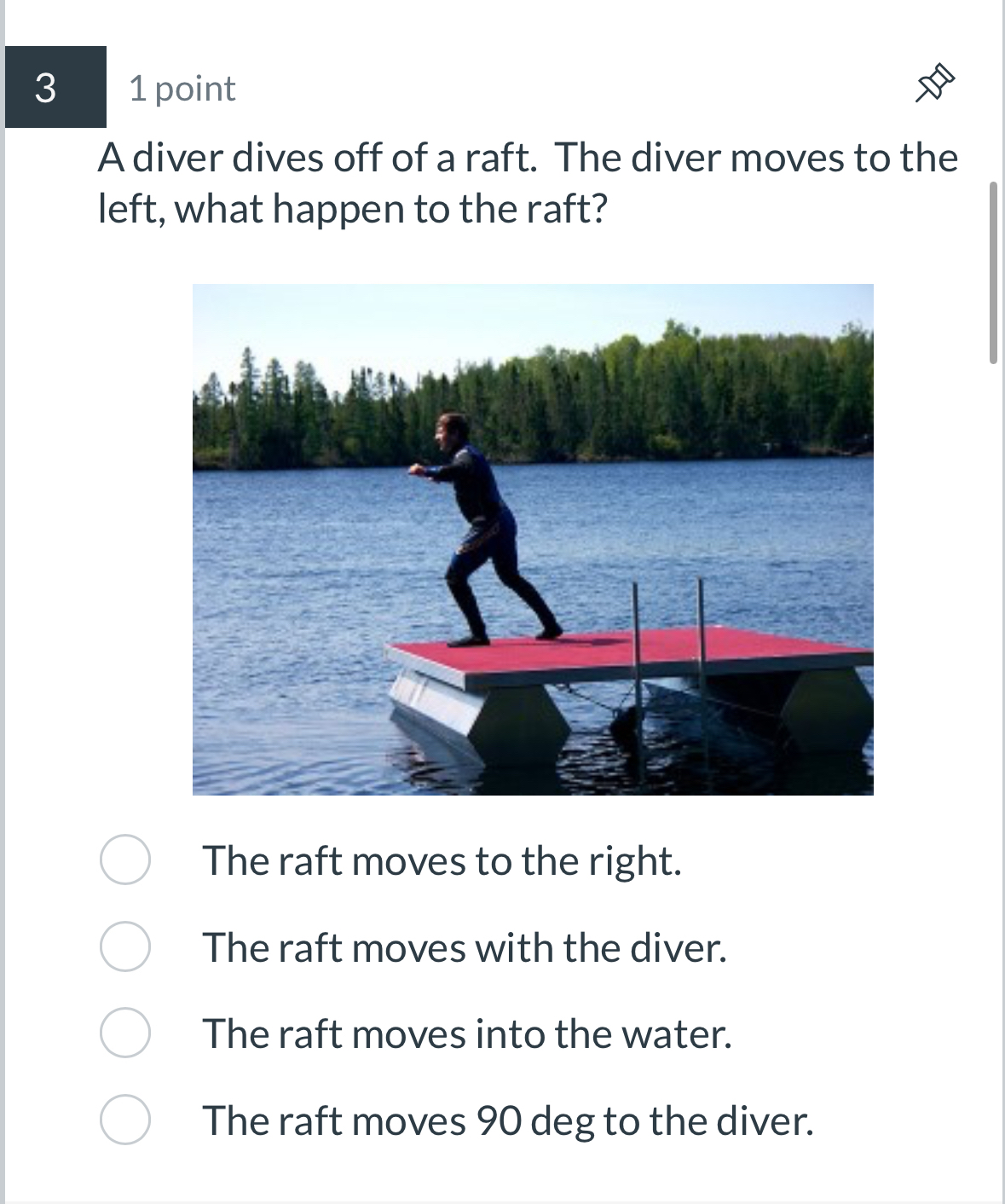 Solved 1 ﻿pointA diver dives off of a raft. The diver moves | Chegg.com