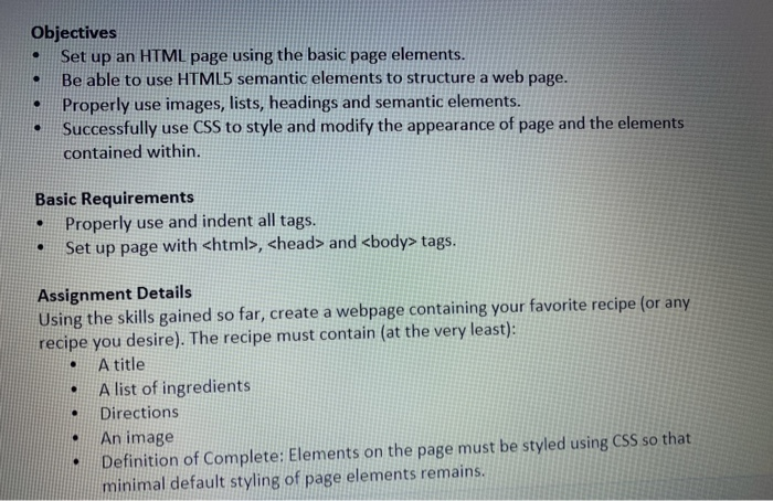 Solved . . Objectives Set up an HTML page using the basic | Chegg.com