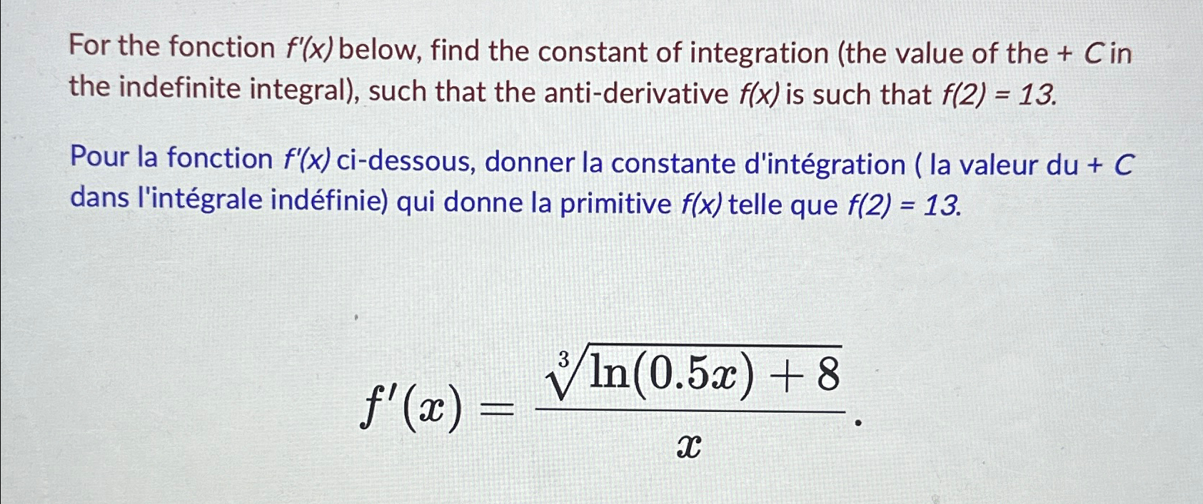 Solved For the fonction f'(x) ﻿below, find the constant of | Chegg.com