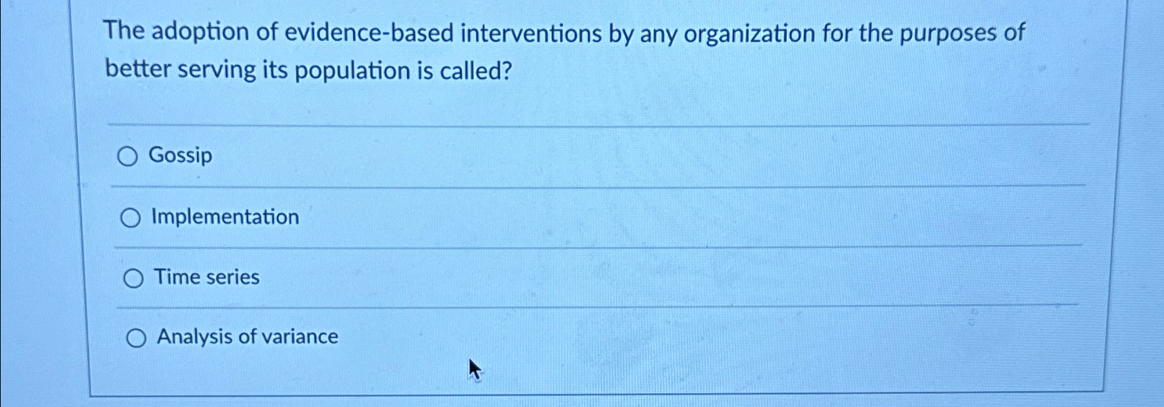 Solved The adoption of evidence-based interventions by any | Chegg.com