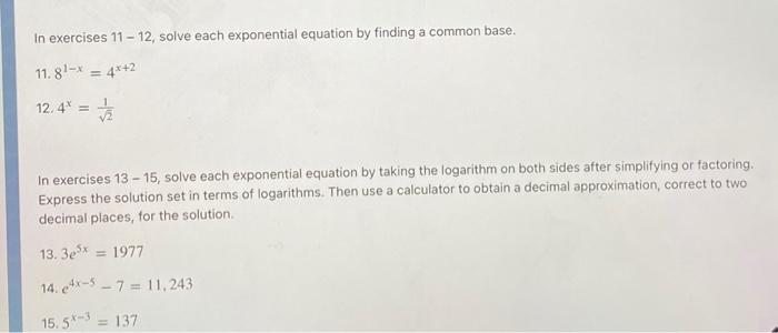 Solved In exercises 11-12, solve each exponential equation | Chegg.com