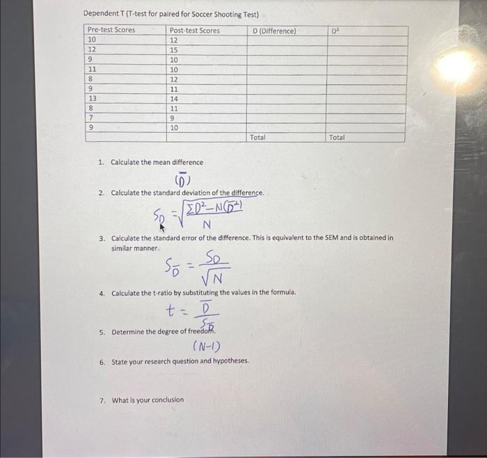 Solved Dependent T (T-test for paired for Soccer Shooting | Chegg.com