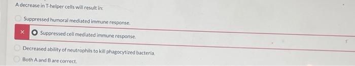 Solved A Decrease In T Helper Cells Will Result In Chegg