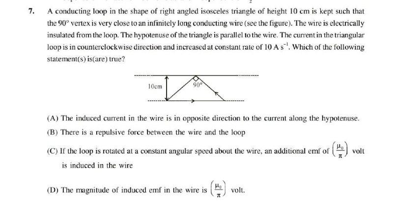 Solved 7. A conducting loop in the shape of right angled | Chegg.com