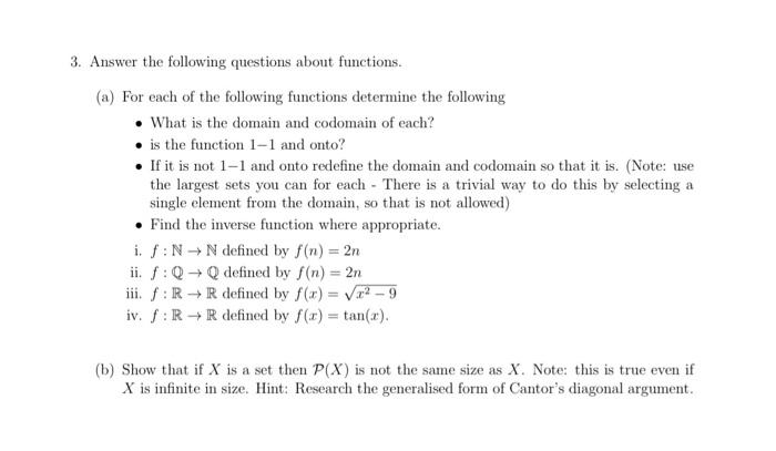 Solved 3 Answer The Following Questions About Functions