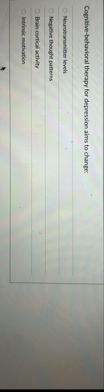 Solved Cognitive-behavioral therapy for depression aims to | Chegg.com