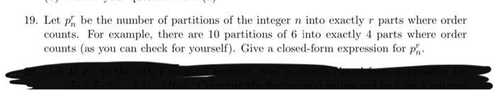 Solved 19. Let er be the number of partitions of the integer | Chegg.com