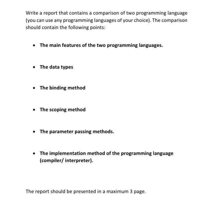 Solved Write a report that contains a comparison of two | Chegg.com