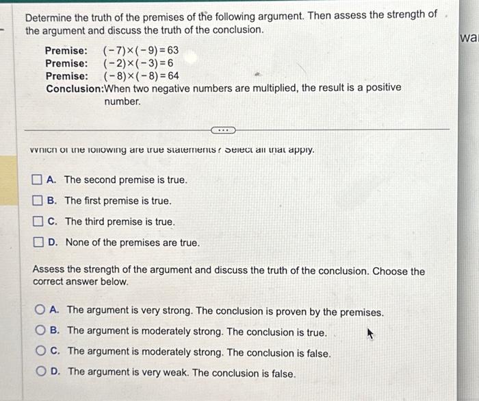 Solved Determine the truth of the premises of the following | Chegg.com