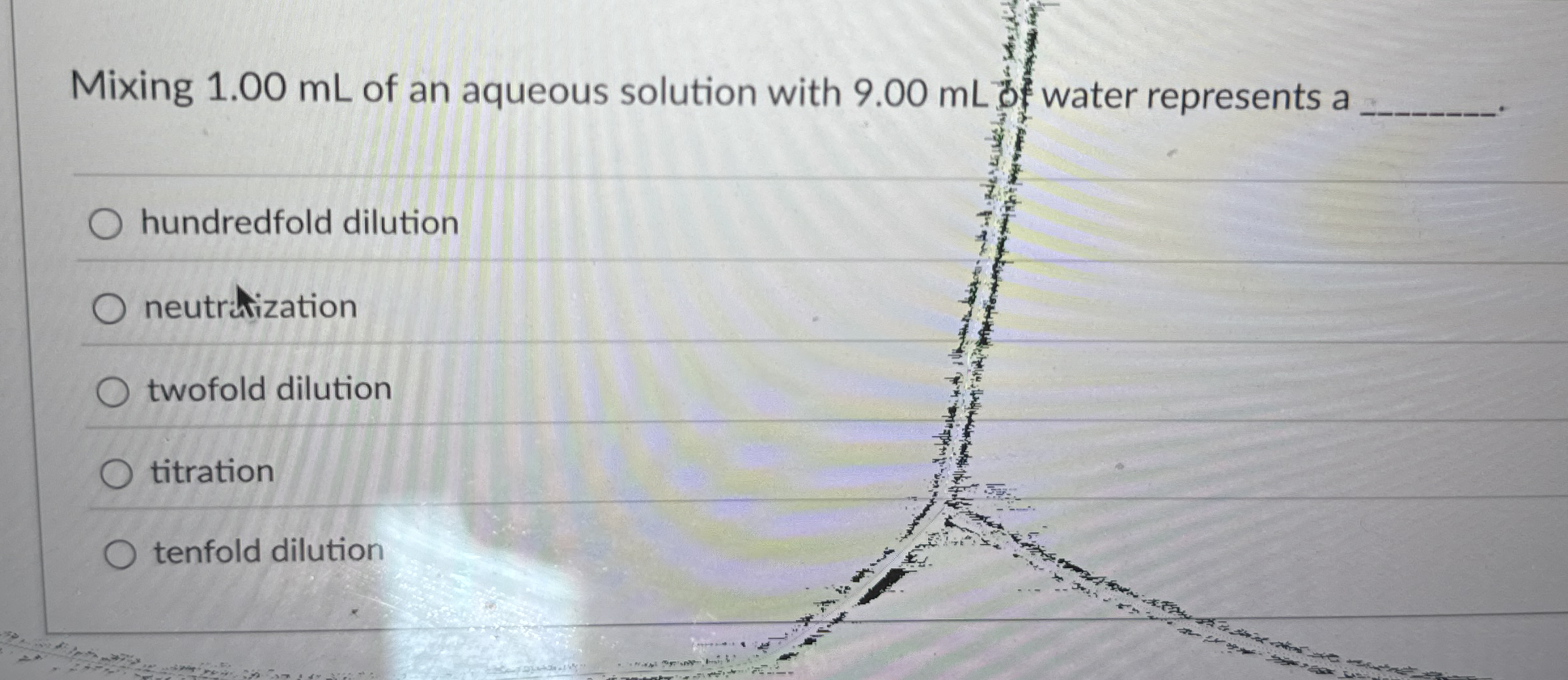 High Quality SOLUTION Mixing 1.00 ﻿mL of an aqueous solution with 9.00 ...
