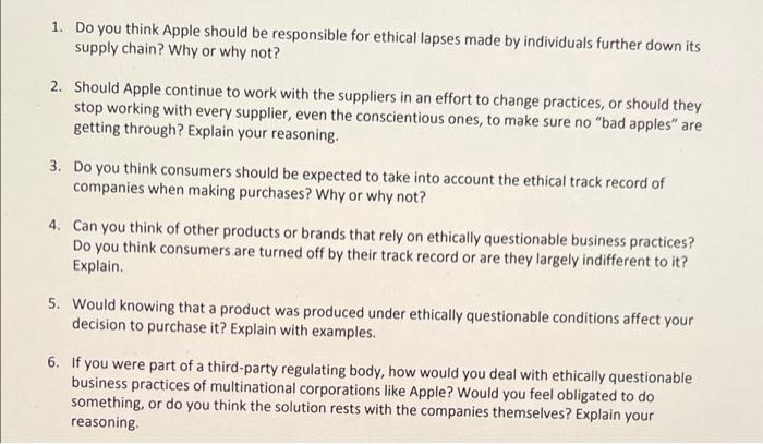 Solved 1. Do you think Apple should be responsible for | Chegg.com