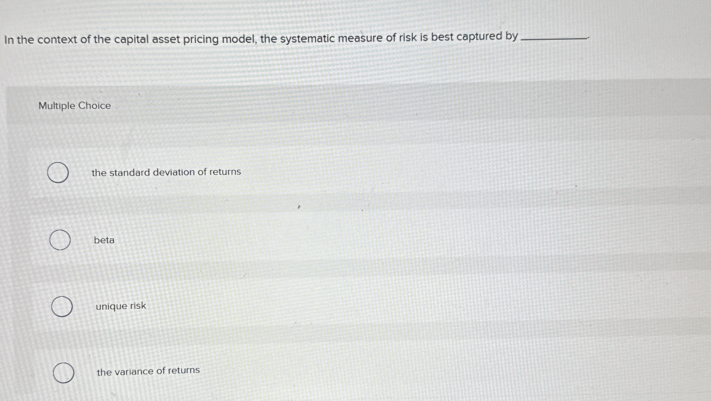 Solved In the context of the capital asset pricing model, | Chegg.com