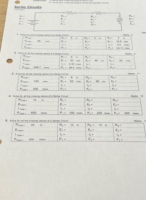 Solved Series Circuits: (53 Marks) Ry - E- 1y = P₁ = 1. | Chegg.com