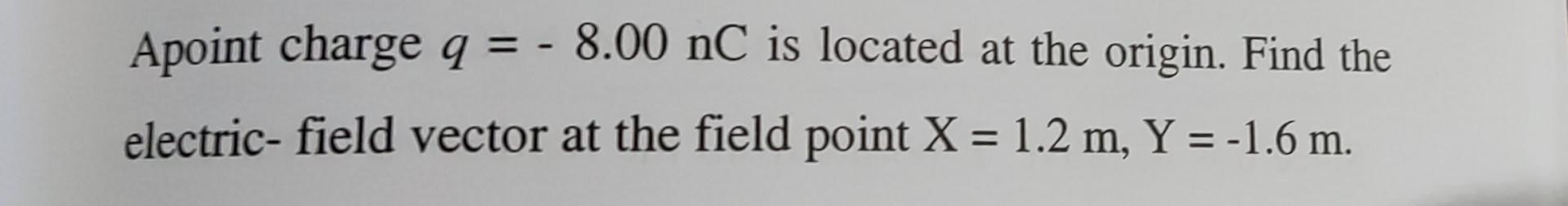 Solved Apoint charge q = - 8.00 nC is located at the origin. | Chegg.com
