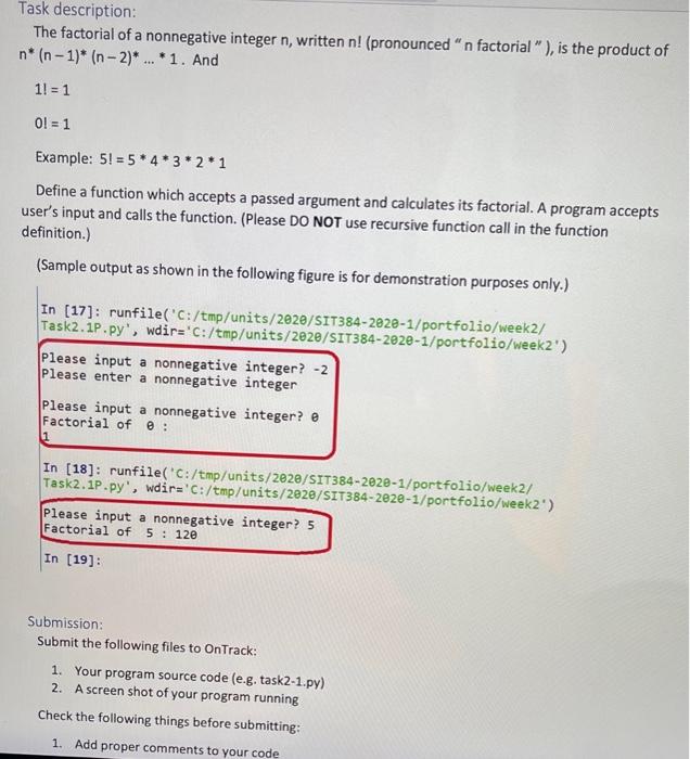 Solved Task description: The factorial of a nonnegative | Chegg.com