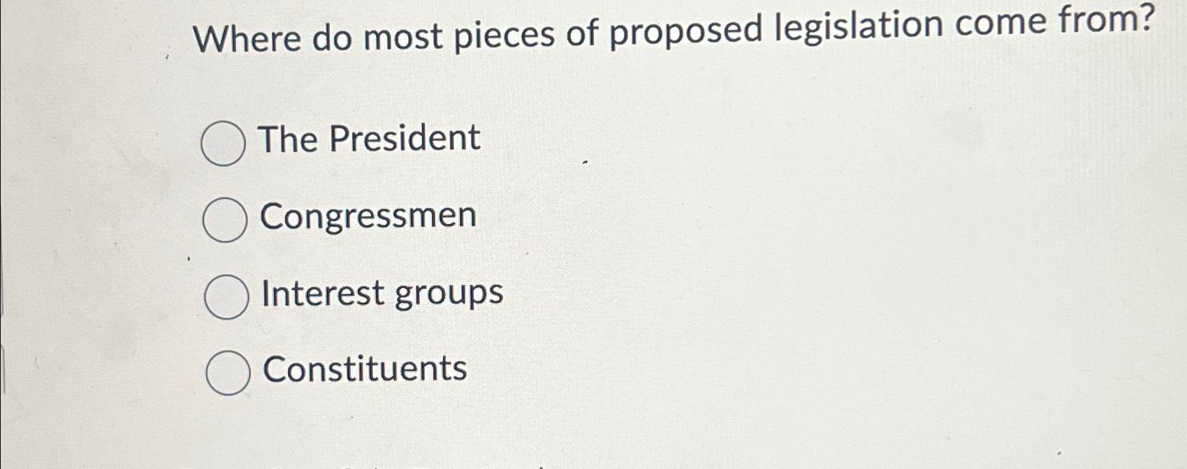 Solved Where do most pieces of proposed legislation come | Chegg.com