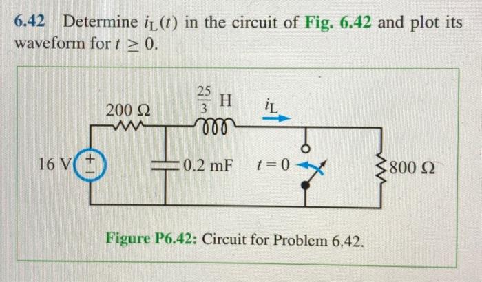 Solved 6.42 Determine iL(t) in the circuit of Fig. 6.42 and | Chegg.com