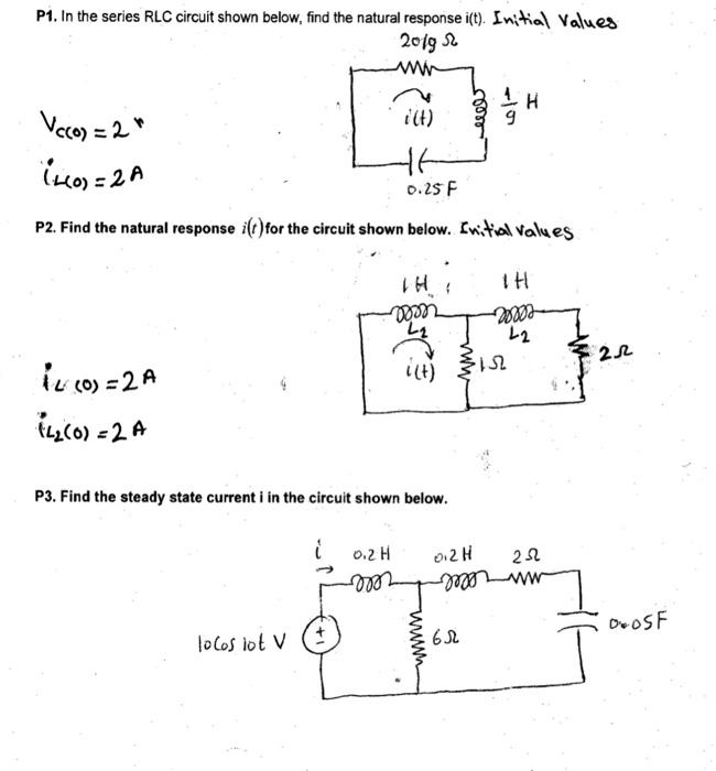Solved P1. In the series RLC circuit shown below, find the | Chegg.com