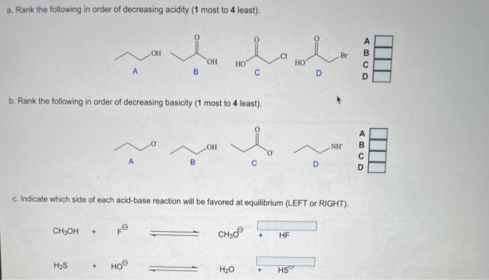 Solved Rank the following in order of decreasing acidity (1 | Chegg.com