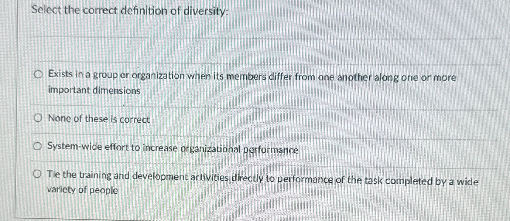 Solved Select the correct definition of diversity:Exists in | Chegg.com